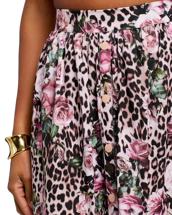 L'Agence Seina Front Placket Midi Skirt - Multi Rose