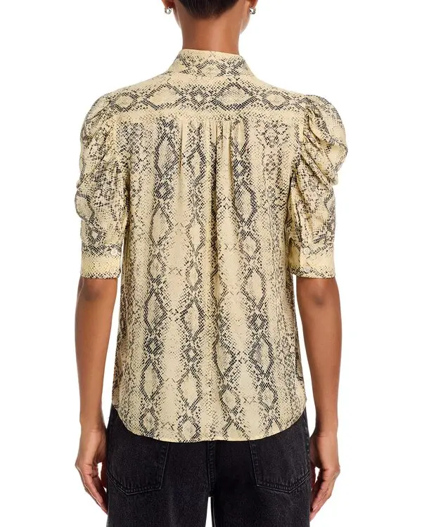 FRAME Silk Snake Printed Puff Sleeve Shirt - Camel Multi