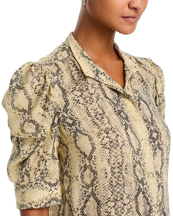 FRAME Silk Snake Printed Puff Sleeve Shirt - Camel Multi