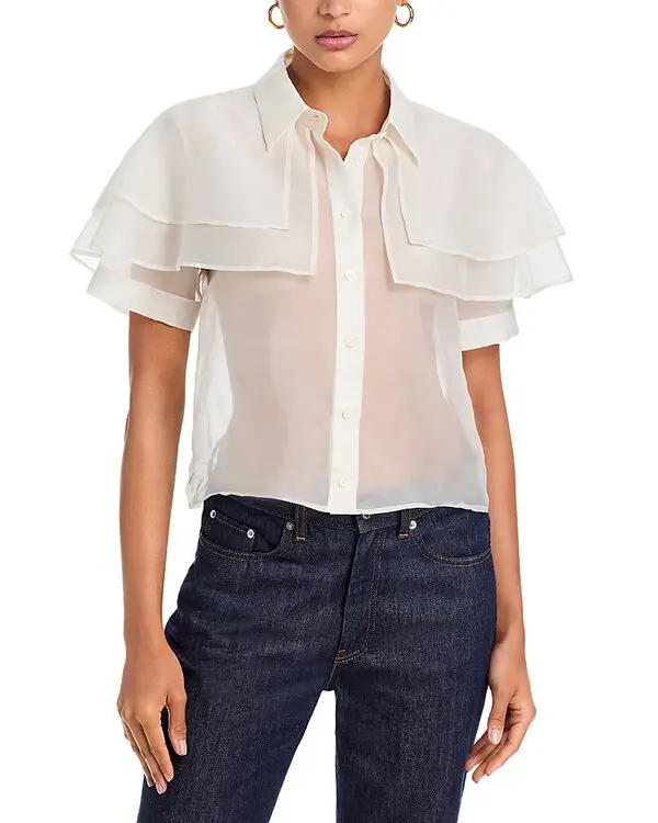 FRAME Silk Organza Cape Top - Cream