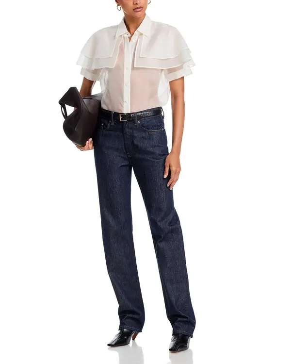 FRAME Silk Organza Cape Top - Cream