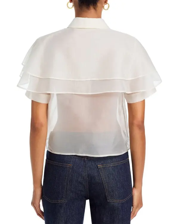 FRAME Silk Organza Cape Top - Cream