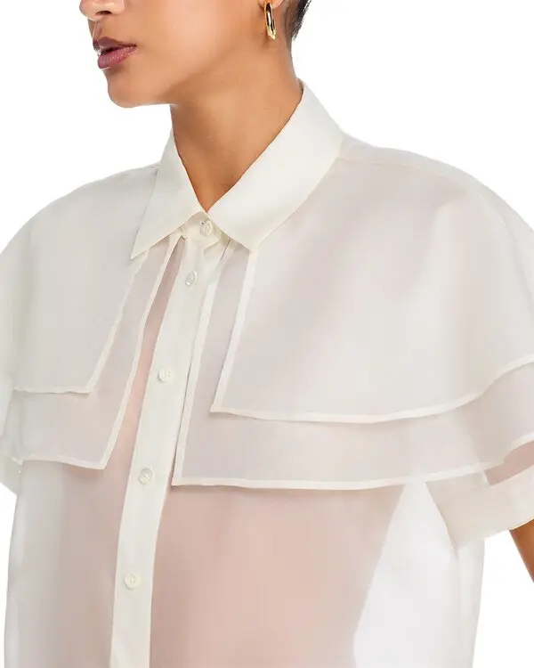 FRAME Silk Organza Cape Top - Cream