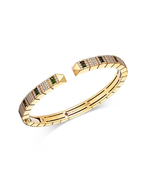 Roberto Coin 18k Obelisco Diamond And Green Tourmaline Bangle Bracelet - Rose Gold