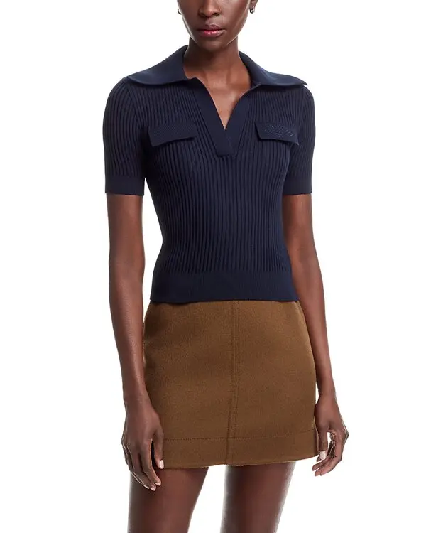 PATOU Embroidered Knit Polo Top - Deep Blue