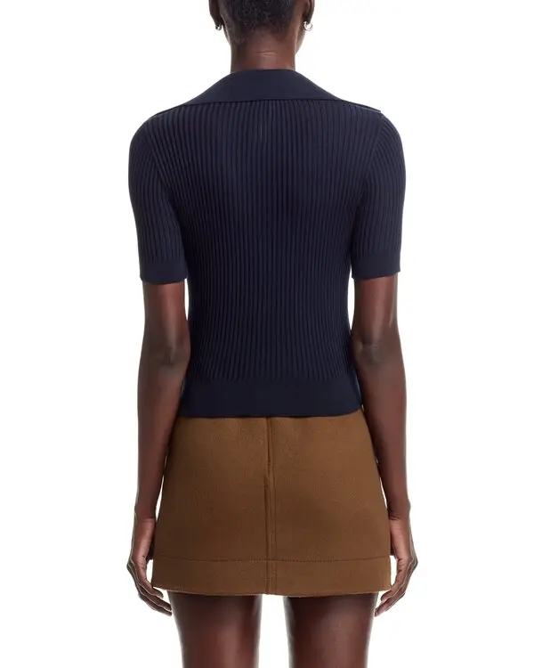 PATOU Embroidered Knit Polo Top - Deep Blue