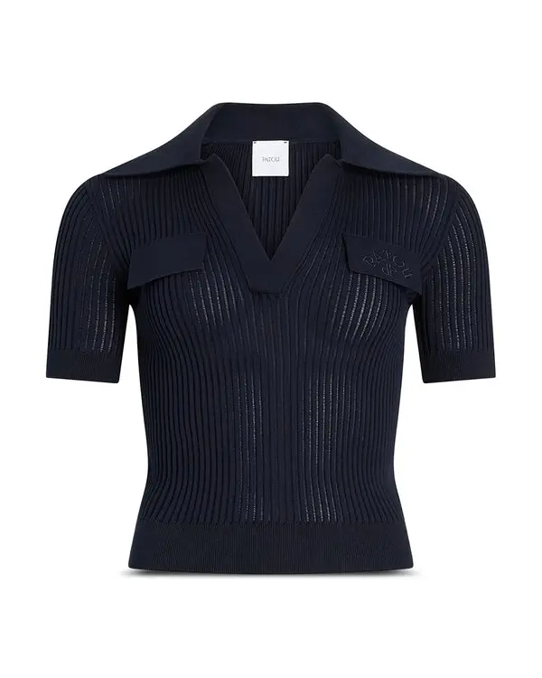 PATOU Embroidered Knit Polo Top - Deep Blue