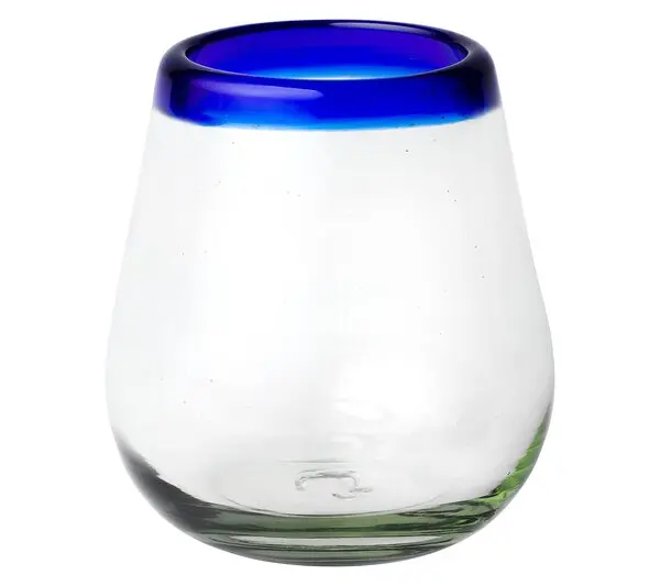 10 STRAWBERRY STREET Cobalt Rim Mexican Glass, Stemless Wine - One-color