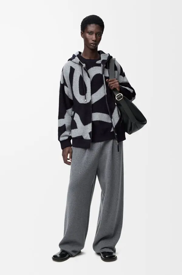 Loewe Zip-up Hoodie In Wool And Cotton - Navy/grey