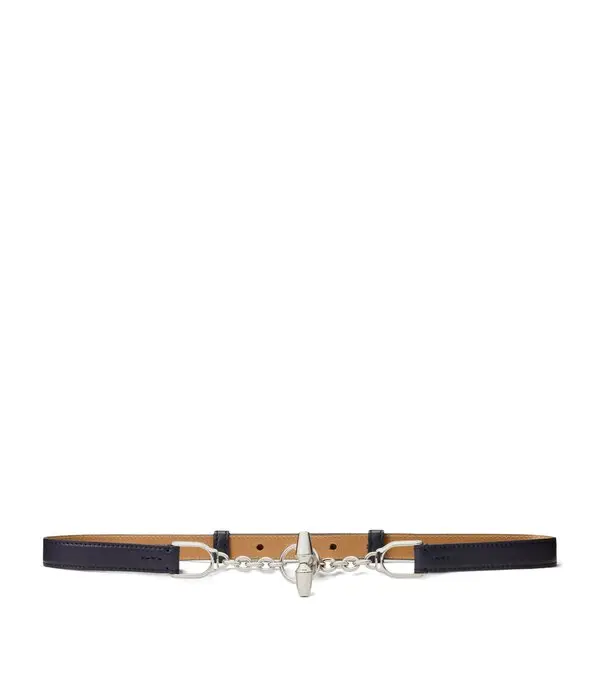 Ralph Lauren Grained Leather Toggle Skinny Belt - Navy