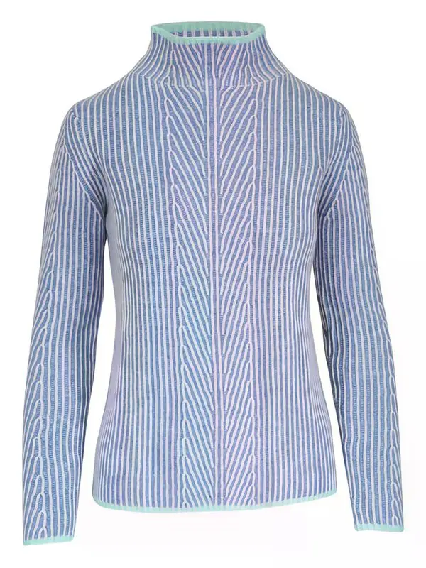 Kinross Cashmere Striped Mock-neck Sweater