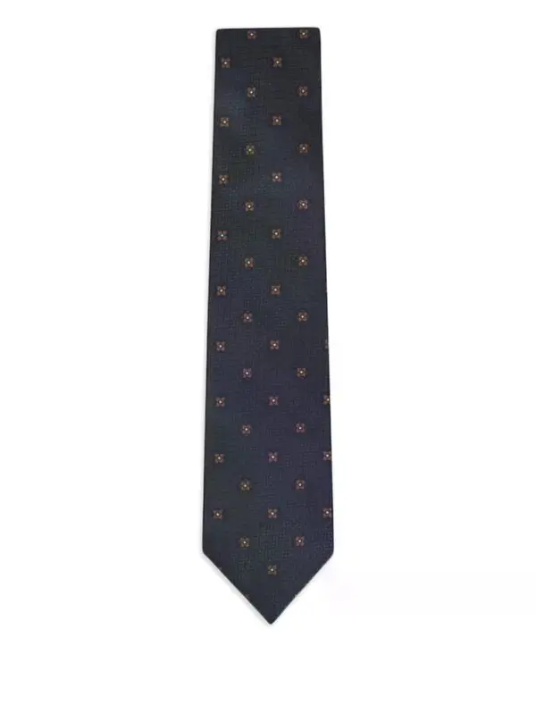 Isaia Floral-pattern Silk Neck Tie - Blue
