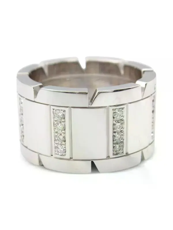 CARTIER 18k White Gold Diamond Tank Française Ring - Silver
