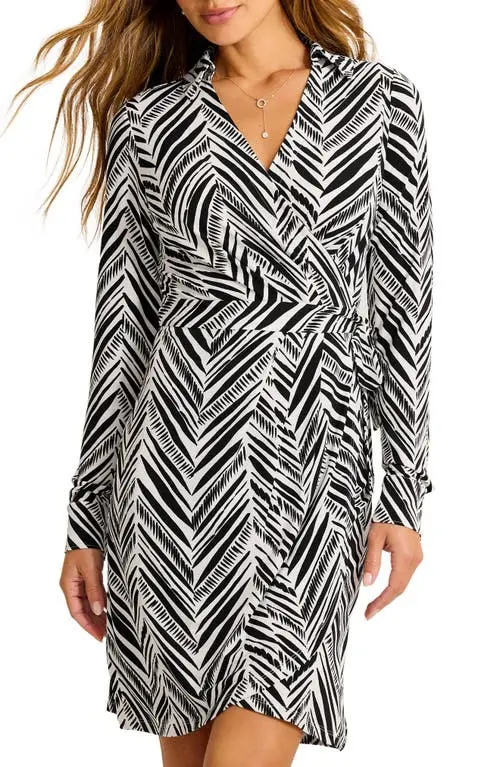 Tommy Bahama Carmela Seaside Sketch Long Sleeve Wrap Shirtdress - Black