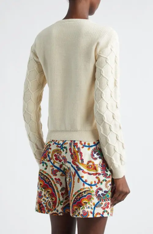 Etro Embroidered Crop Cotton Blend Sweater - Ivory