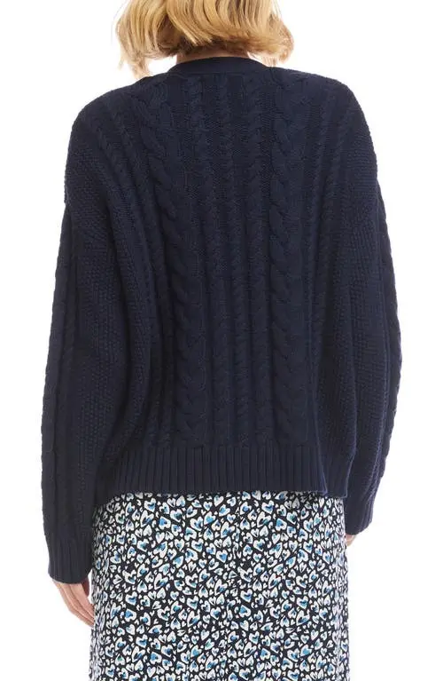 Karen Kane Cable Stitch V-neck Cardigan - Navy