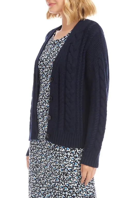 Karen Kane Cable Stitch V-neck Cardigan - Navy