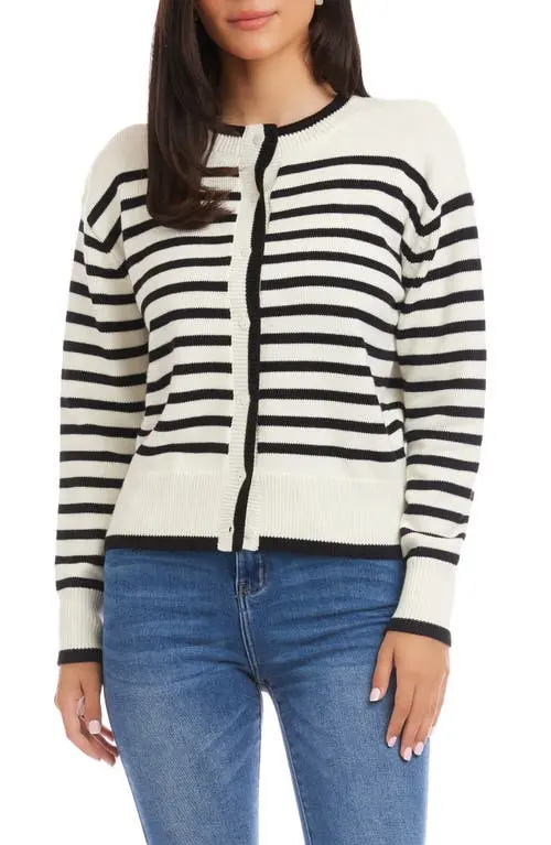 Karen Kane Striped Cardigan Sweater - Black/cream