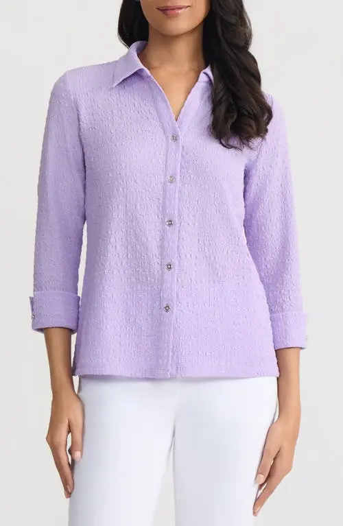 KASPER Ridge Knit Button-up Shirt - Lavender Mist