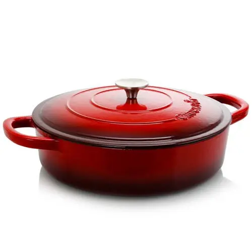 CROCK-POT Enameled Cast Iron 5 Quart Round Braiser Pan With Self Basting Lid - Red