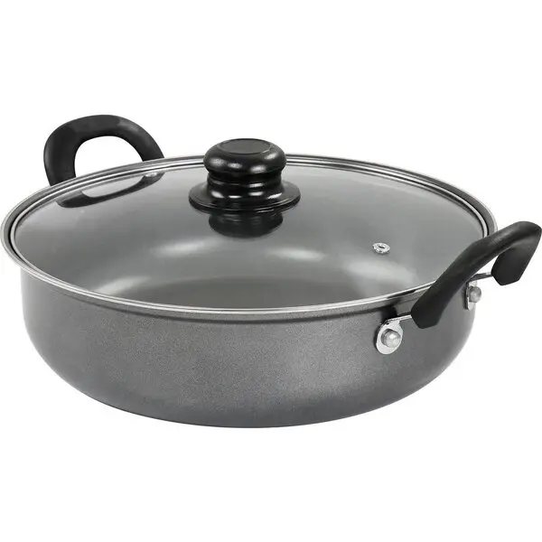 GIBSON EVERYDAY Everyday 12 Inch Highberry Nonstick All Purpose Pan With Lid - Grey