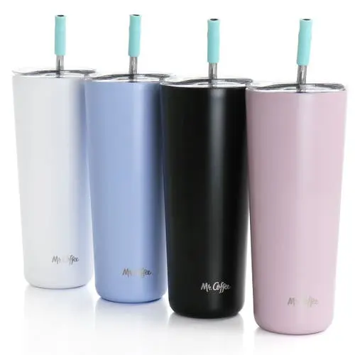 MR. COFFEE Java Quest 4 Piece 23 Oz Stainless Steel Tumbler Set With Lids And Straws