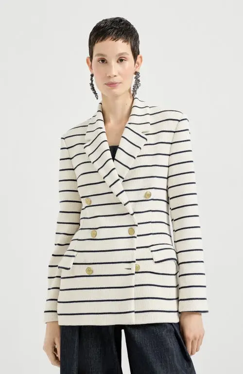 Brunello Cucinelli Striped Knit Blazer - Blue