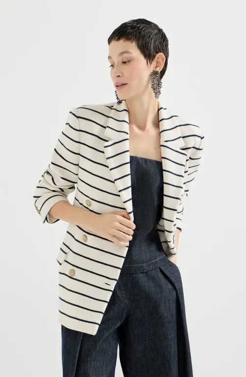 Brunello Cucinelli Striped Knit Blazer - Blue