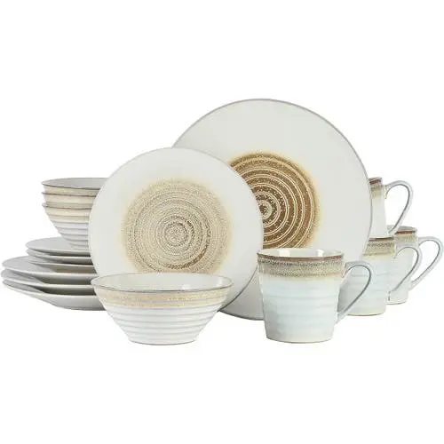 GIBSON ELITE Spiral Embossed 16 Piece Stoneware Dinnerware Set - White