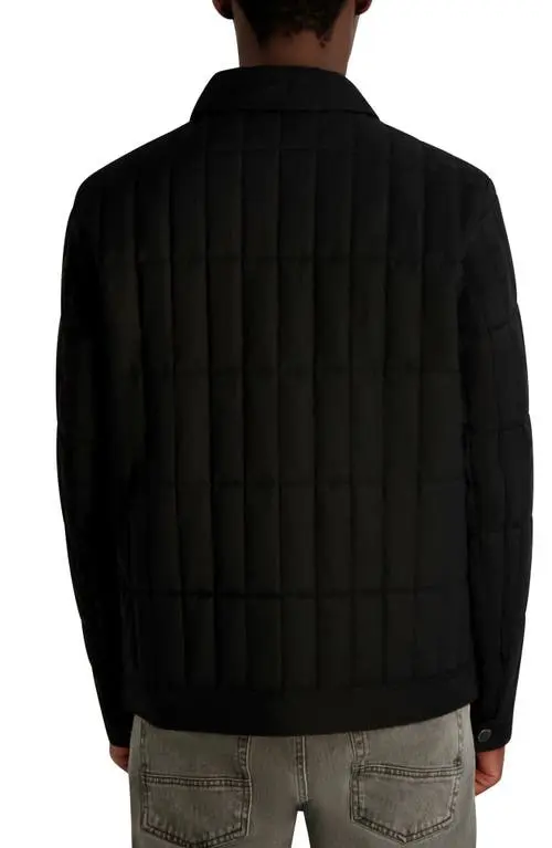 Karl Lagerfeld Quilted Herringbone Shirt Jacket - Black