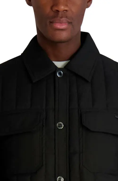 Karl Lagerfeld Quilted Herringbone Shirt Jacket - Black