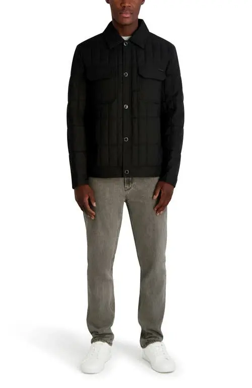 Karl Lagerfeld Quilted Herringbone Shirt Jacket - Black