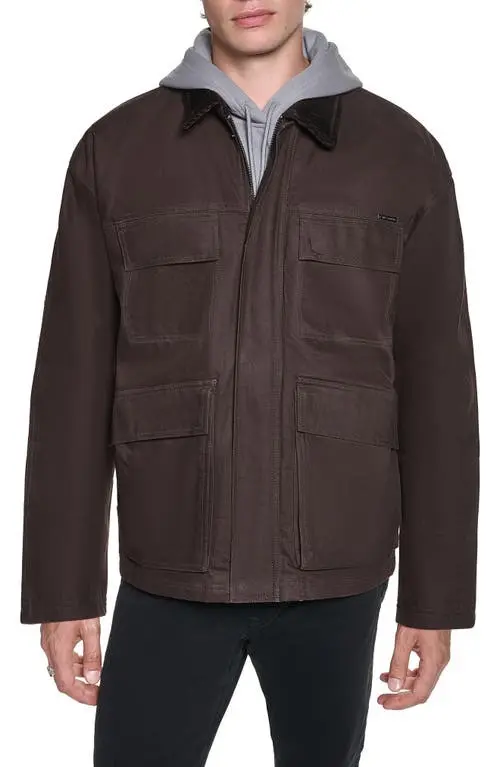 Karl Lagerfeld Waxed Cotton Jacket With Corduroy Collar - Brown