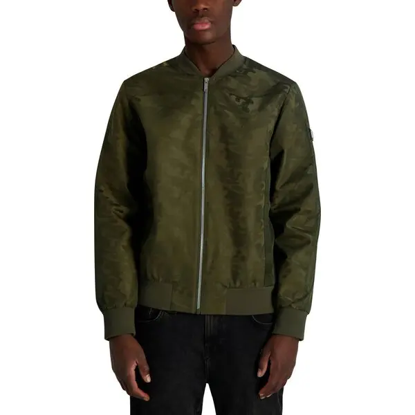 Karl Lagerfeld Camo Print Bomber Jacket - Olive