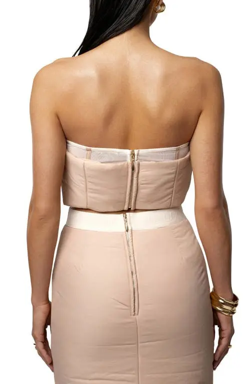 JLUXLABEL Quilted Strapless Crop Top And Column Maxi Skirt Set - Beige