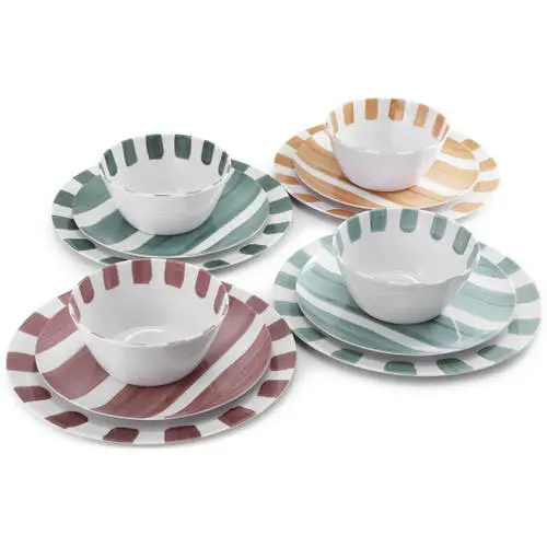 GIBSON HOME Cottage Stripes 12 Piece Melamine Dinnerware Set