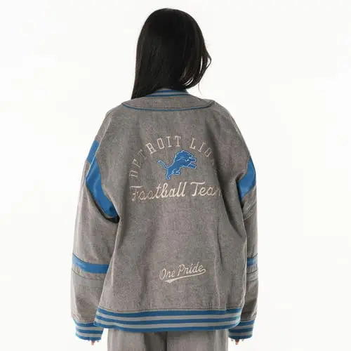 THE WILD COLLECTIVE Detroit Lions Oversized Retro Full-zip Jacket - Gray