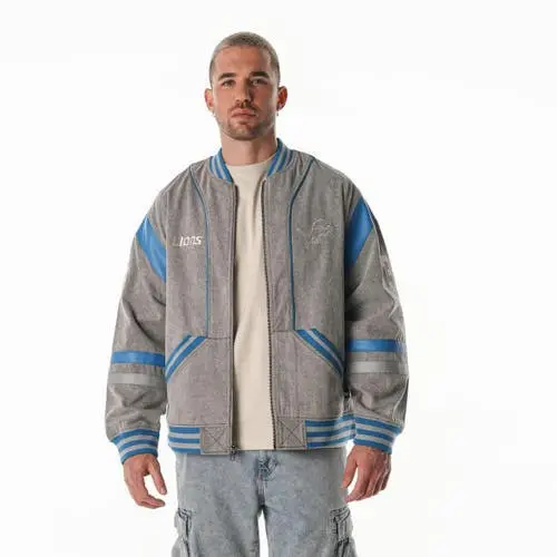 THE WILD COLLECTIVE Detroit Lions Oversized Retro Full-zip Jacket - Gray
