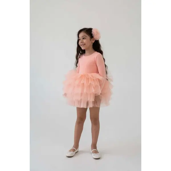MINI CELEBRITIES Long Sleeve Fluffy Tutu Dress - Salmon Blossom