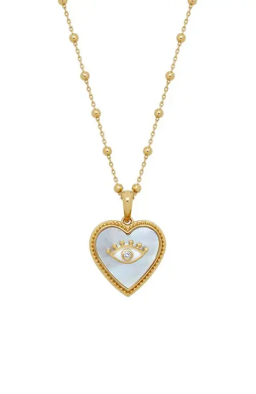 KARMA AND LUCK Mother Of Pearl Heart & Evil Eye Necklace - Gold/white