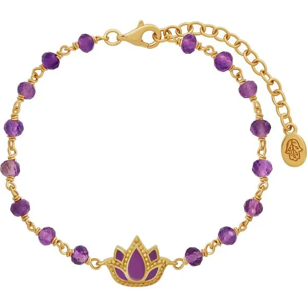 KARMA AND LUCK Radiant Calm Amethyst Lotus Gold Bracelet - Purple/gold