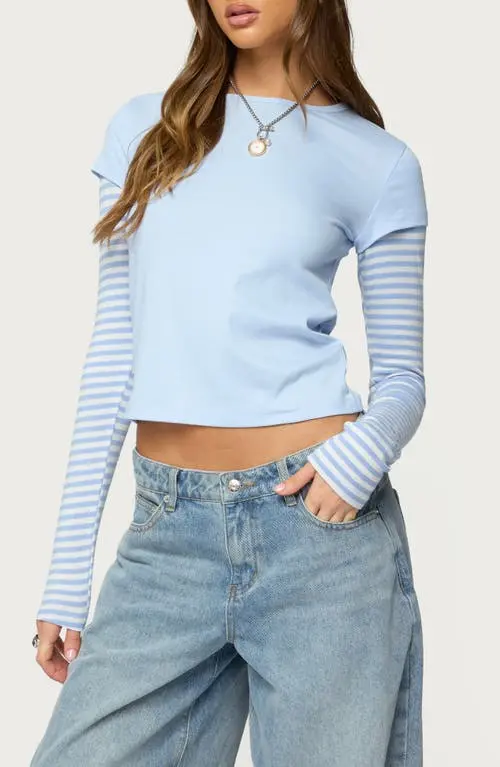 EDIKTED Striped Layered Crop T-shirt