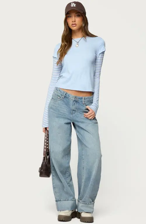 EDIKTED Striped Layered Crop T-shirt