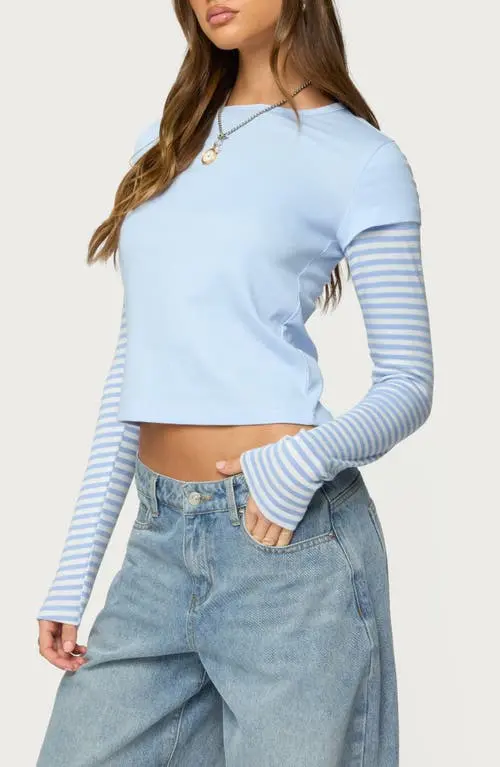 EDIKTED Striped Layered Crop T-shirt