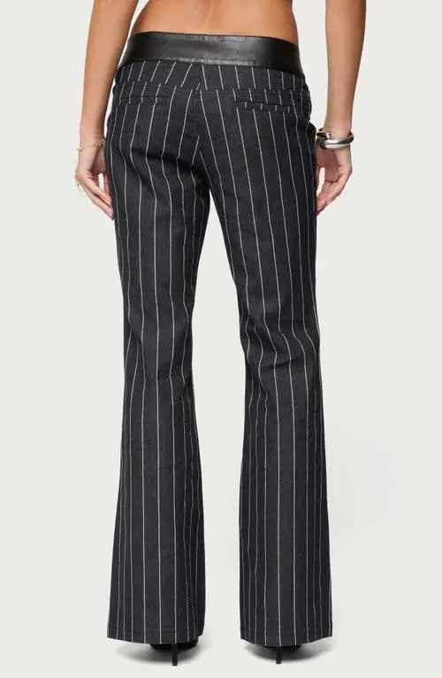 EDIKTED Pinstripe Faux Leather Lace-up Flare Pants
