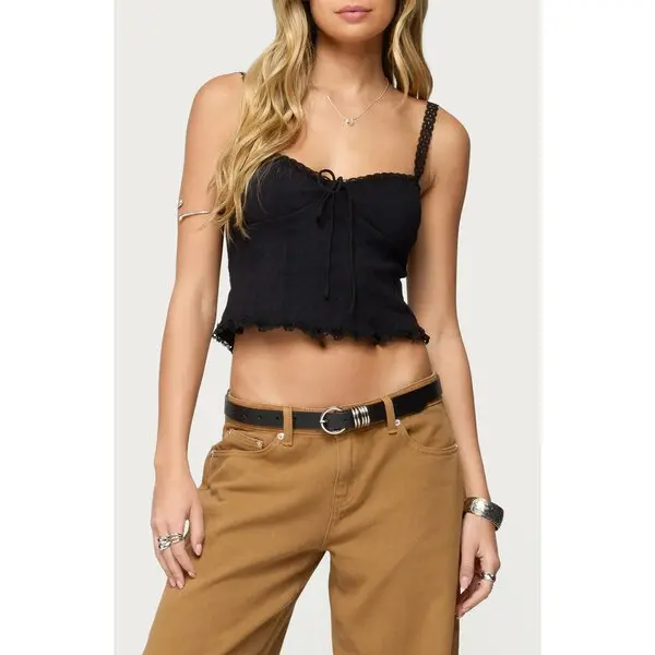 EDIKTED Lacey Sweetheart Neck Crop Tank