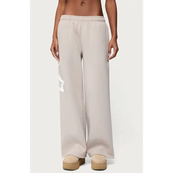 EDIKTED Straight Leg Star Sweatpants - Gray
