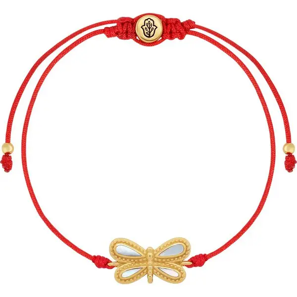 KARMA AND LUCK Mother Of Pearl Dragonfly Charm String Bracelet - Red