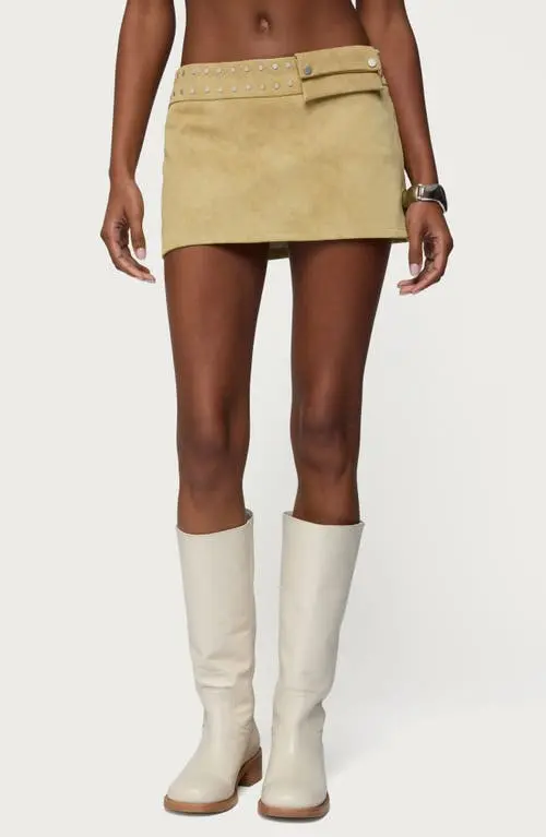 EDIKTED Studded Faux Suede Skort - Tan