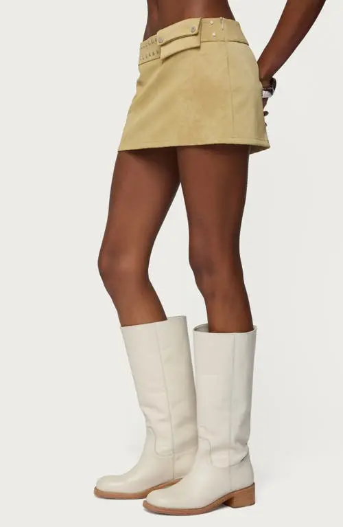 EDIKTED Studded Faux Suede Skort - Tan